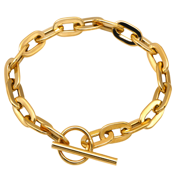 Real Gold Wide Link Bold Cable Chunky Chain With Round Dangler Lock 8 ...